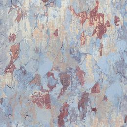 Used Look Tapete hellblau braun Vlies Mauertapete ausgefallen für Wohnzimmer und Esszimmer Vintage Vliestapete mit Mauer Design - Blau, Red, Beige,