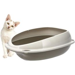 Katzenklo ohne Deckel 57x40x19 cm Katzentoilette mit Rand Katzen wc Schalentoilette grau oval hygenisch - Garpet