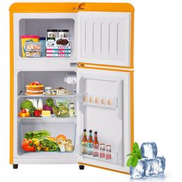 Merax Retrokühlschrank Kühl-/Gefrierkombination BCD-86, Vintage Kühlschrank mit Metall Türgriff, verstellebare Ablage und Füße, Doppeltür und