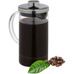 Kaffeebereiter, manuelle Stempelkanne, Siebeinsatz, 600 ml, Glas & Edelstahl, Teebereiter, transparent/silber - Relaxdays