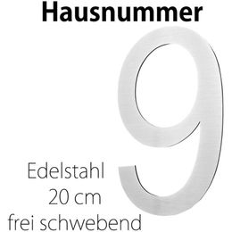 V2Aox - Edelstahl Hausnummer 20 cm Groß Gross Haus Nummer 9 Zahlen Hausnummernschild Hausnummern Schild Gebürstet 2D Arial