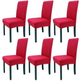 Freosen - 6 x Elastische Stuhlhussen Elastische Stuhlhussen Schonbezüge für Stühle mit hoher Rückenlehne, Rot