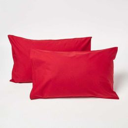 Homescapes Roter Kissenbezug 40 x 60 cm, 100% Baumwolle Fadendichte 200, 2er Pack - Rot