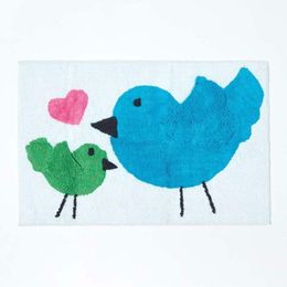 Kinderteppich Vögel mit Herz 100% Baumwolle - Blau, Grün, Rosa - Homescapes