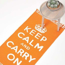 Handgewebter orange-weißer Keep Calm And Carry On-Teppich, 60 x 100 cm - Orange, Weiß - Homescapes