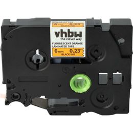 vhbw 1x Schriftband-Kassette kompatibel mit Brother PT 1000, 1200P, 1200, 1090, 1080, 1010, 1000-Serie Etiketten-Drucker 6mm Schwarz auf Neon-Orange