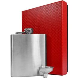 Eyepower Flachmann-Set Geschenkbox Edelstahl 210 ml mit Trichter rostfrei Einfülltrichter - rot