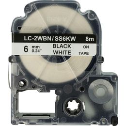 vhbw Kassette Patronen Schriftband 6mm kompatibel mit KingJim SR3900C, SR3900P, SR40, SR530, SR530C, SR550, SR6700D, SR750, SR950 Ersatz für LC-2WBN,