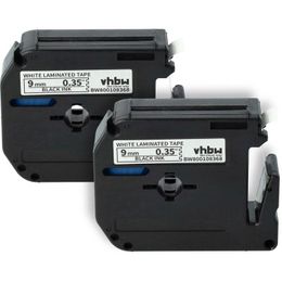 2x Schriftband-Kassette kompatibel mit Brother P-Touch 65, 65SL, 70, 65SCCP, 55S, 65SB, 65VP, 55BM Etiketten-Drucker 9mm Schwarz auf Weiß - vhbw