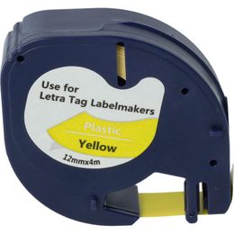 vhbw Schriftband-Kassette kompatibel mit Dymo LetraTag LT-100H, LT-100T, QX50, XR Etiketten-Drucker 12mm Schwarz auf Gelb