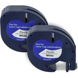 vhbw 2x Schriftband-Kassette kompatibel mit Dymo LetraTag LT-100H, LT-100T, QX50, XR Etiketten-Drucker 12mm Schwarz auf Weiß
