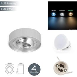 Led Line - Deckenleuchte rollo midi Aufbaustrahler Lampe Unterputz Leuchte Strahler Schwenkbar 45° Rund Silber aus Aluminium mit Fassung GU10 5W