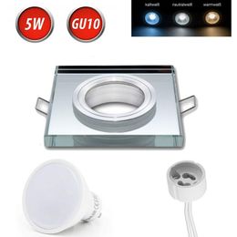 Einbaustrahler GU10 Einbaurahmen Glas Einbauleuchte Ø75mm Bohrloch inkl. GU10 5W Neutralweiß led Leuchtmittel Silber Eckig