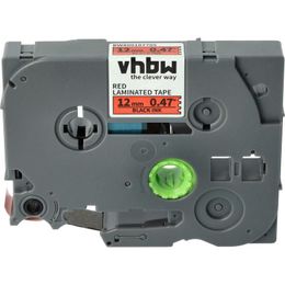 vhbw 1x Schriftband-Kassette kompatibel mit Brother PT 1650, 1700, 1290VP, 1300, 1400, 1500pc, 1600, 1290SBVP Etiketten-Drucker 12mm Schwarz auf Rot