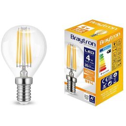 Braytron E14 Sockel led Leuchtmittel Filament Kugel P45 4 Watt 400 Lumen Lampe Leuchte Birne Licht warmweiß (2700 k) 1 Stück