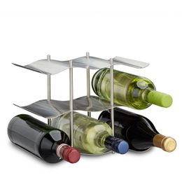 Weinregal Edelstahl für 9 Flaschen, Modernes Metall Design, Flaschenregal stehend, hbt 22 x 27 x 16,5 cm, silber - Relaxdays
