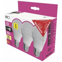 EMOS LED Lampe 3er Pack, 8,5W ersetzt 60 W Glühbirne, A60, E27 Sockel, 806 Lumen, Warmweiß – 2700 Kelvin, ZQ5140.3
