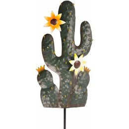 BURI LED Deko Kaktus Gartenstecker Metallfigur Dekopflanze Kakteen Solar Gartendeko