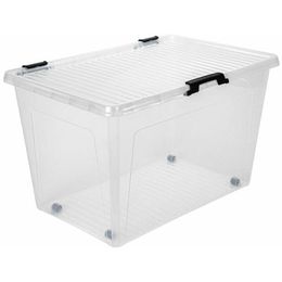 JELENIA PLAST Scharnierbox 52L Aufbewahrungsbox Spielzeugkiste 60x40x35cm Transparent Deckel