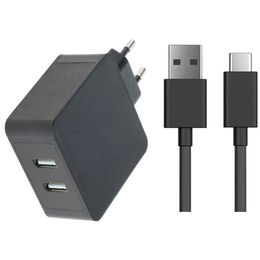 TRADESHOP Dual usb-c 5V 2,4A Schnellladegerät Netzteil Ladekabel Datenkabel usb 3.1 Typ-C Schwarz (2 Anschlüsse) für lg Q7 Alfa Plus V30S V30S+ M-Horse Pure 2