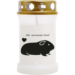 Gedenkkerze für Haustiere mit Motiv, Tier - Grabkerze ( Brenndauer ca. 40h ), Motiv: Meerschweinchen, in vielen Varianten - Weiß