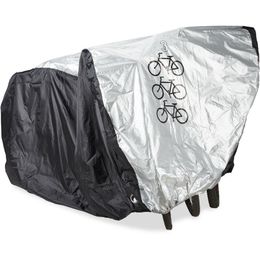 Relaxdays - Fahrradgarage, für 3 Fahrräder, hbt: 110x200x100 cm, Fahrradabdeckung, mit Tasche, Kunststoff, schwarz/silber