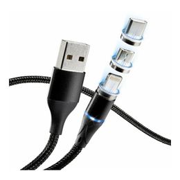 Kremer Magnetisches Lade & Datenkabel 3in1 Schnell-Ladekabel PD+QC 3.0 USB-C, iPhone, Micro-USB schwarz