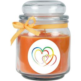 Hs Candle - Duftkerze im Bonbonglas Herzen, Duft: Honigmelone ( Orange ), 300g - Brenndauer bis zu 70 Stunden, Kerze aus Glas mit Duft - Orange