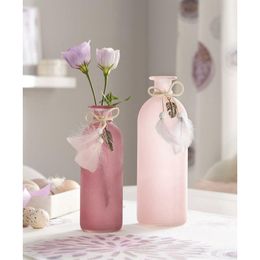 2 Vasen aus Glas in rosa Beeren-Tönen, verziert mit Federn, 16 und 20 cm hoch, Glasvase, Blumenvase, Tischvase, Vasenset