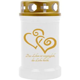 Hs Candle - Grabkerze Grablicht ( 2 Herzen Gold ) - ca 48h / 2 Tage Brenndauer je Kerze ( 14,5cm, ø 7cm ) - versch. Designs - 2 Herzen ( Gold )