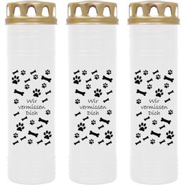 Hs Candle - Grabkerze Grablicht - 3er Pack mit Motiv ( Hund Knochen ) - ca 100h / 4 Tage Brenndauer je Kerze ( 25cm, ø 7cm ) - viele versch. Deisgns