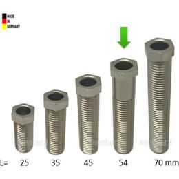 Hohl-Schraube, Länge 54 mm für Siebkorbventile M12 x 1,5 mm - universell passend für 1,5 und 3,5 Zoll - keenberk