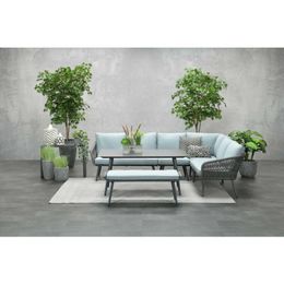 Garden Impressions Exklusives Aluminium-Rope-Lounge Set Miriam inkl. Tisch, Bank und Kissen grau, hellblau rechts