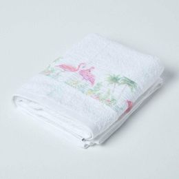 Homescapes - Weißes Baumwoll-Handtuch mit Flamingo-Aufdruck, 50 x 90 cm - Weiß and pink