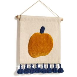 Amarantha Wandteppich 100% Baumwolle weiß mit Apfel orange und Fransen blau 40 x 40 cm - Beige - Kave Home