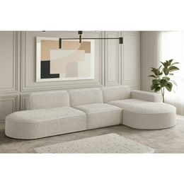 Fun Moebel - Ecksofa Designersofa palma in Stoff Ascot Beige Ottomane Rechts