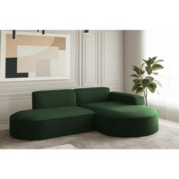 Fun Moebel - Ecksofa Designersofa palma xs in Stoff Opera Velvet Grün Ottomane Rechts