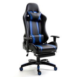 Gaming Stuhl Bürostuhl Schreibtischstuhl Drehstuhl Fußablage ergonomisch schwarz blau - SVITA