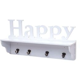 [NEUWERTIG] Wandgarderobe HHG-807 Happy, Garderobe Regal, 4 Haken massiv 30x60x13cm weiß - white