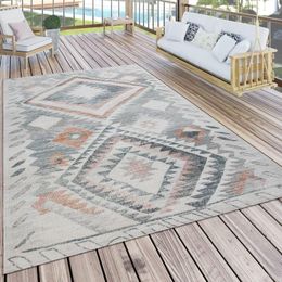 Paco Home - Outdoor Teppich Küchenteppich Balkon Terrasse Ethno Rauten Muster Grau Rot 60x100 cm