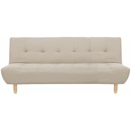 Beliani - Sofa Beige Polsterbezug 3-Sitzer Schlaffunktion Minimalistisch Wohnzimmer - Heller Holzfarbton