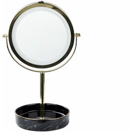 Beliani Kosmetikspiegel mit LED-Beleuchtung Gold u. Schwarz ø 26 cm aus Eisen u. Keramik Doppelseitig Vergrößerungsspiegel Schminkspiegel Tischspiegel - Gold