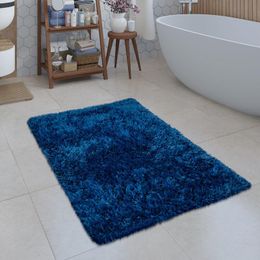 Paco Home Moderne Badematte Badezimmer Teppich Shaggy Kuschelig Weich Einfarbig Blau 40x55 cm