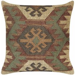 Beliani Zierkissen Jute und Wolle, mehrfarbig, 45 x 45 cm, orientalisches Muster, Kelim-Stil, gewaschene Farben - Bunt