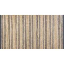 Beliani - Teppich Beige / Grau Jute 80 x 150 cm Rechteckig Läufer Streifenmuster Natürlich Handgewebt Boho Fußbodenheizug Geeignet Wohnzimmer Flur