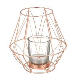 Teelichthalter, geometrisches Design, Kerzenhalter mit Votivglas, Metall, Kerzenständer, HxD: 14x14 cm, kupfer - Relaxdays