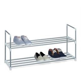 Schuhregal Stecksystem, 2 Ebenen, für 8 Paar Schuhe, HxBxT: 45 x 90 x 31 cm, Schuhständer Metall, silber/weiß - Relaxdays