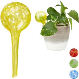 Bewässerungskugel 2er Set, dosierte Bewässerung Pflanzen u. Blumen, Gießhilfe Büro, Urlaub, ø 6 cm, Glas, gelb - Relaxdays