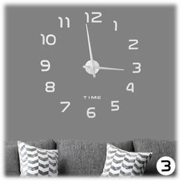 Diy Wanduhr, 3D-Zahlen, Uhr Wandtattoo zum Aufkleben, einfache Installation, Größe variabel, modern, silber - Relaxdays