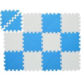 Puzzlematte, 12-teilige Spielmatte, schadstofffrei, eva Schaumstoff, Kinderzimmer, 114 x 86 cm, blau/weiß - Relaxdays